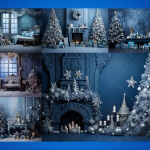 BLUE CHRISTMAS BACKDROPS, 26 Digital Backgrounds Bundle, Holiday Season ...