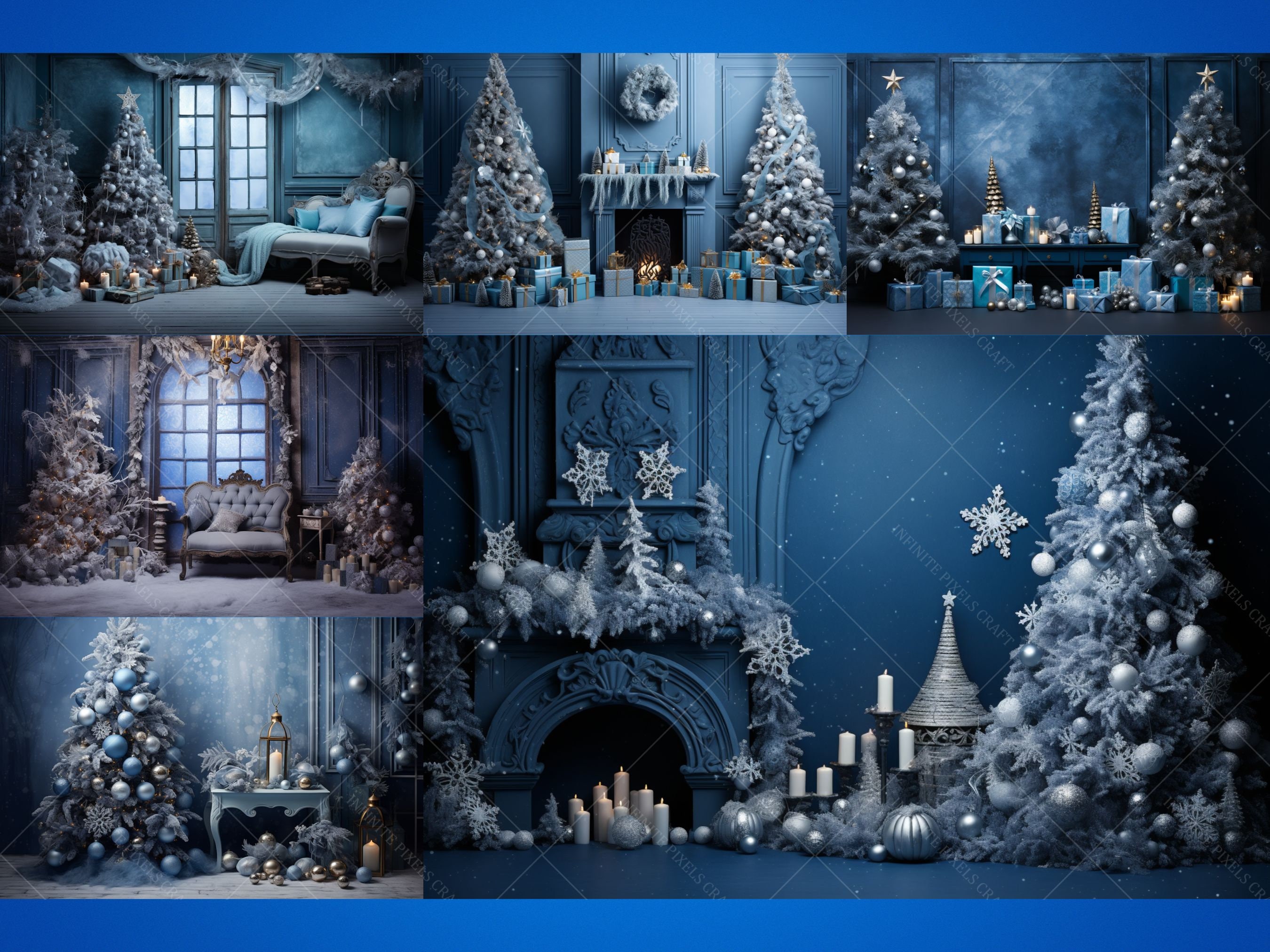 BLUE CHRISTMAS BACKDROPS, 26 Digital Backgrounds Bundle, Holiday Season ...