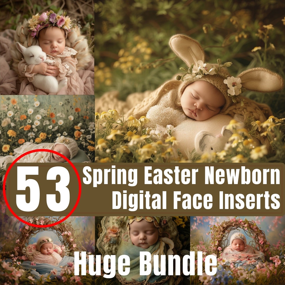 SPRING NEWBORN BACKDROPS, Face Inserts Bundle, 53 Newborn Photography ...