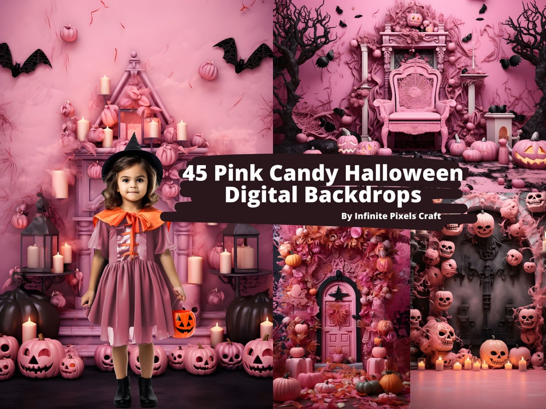 45 PINK CANDY HALLOWEEN Digital Backdrops, Kids Halloween Photo ...