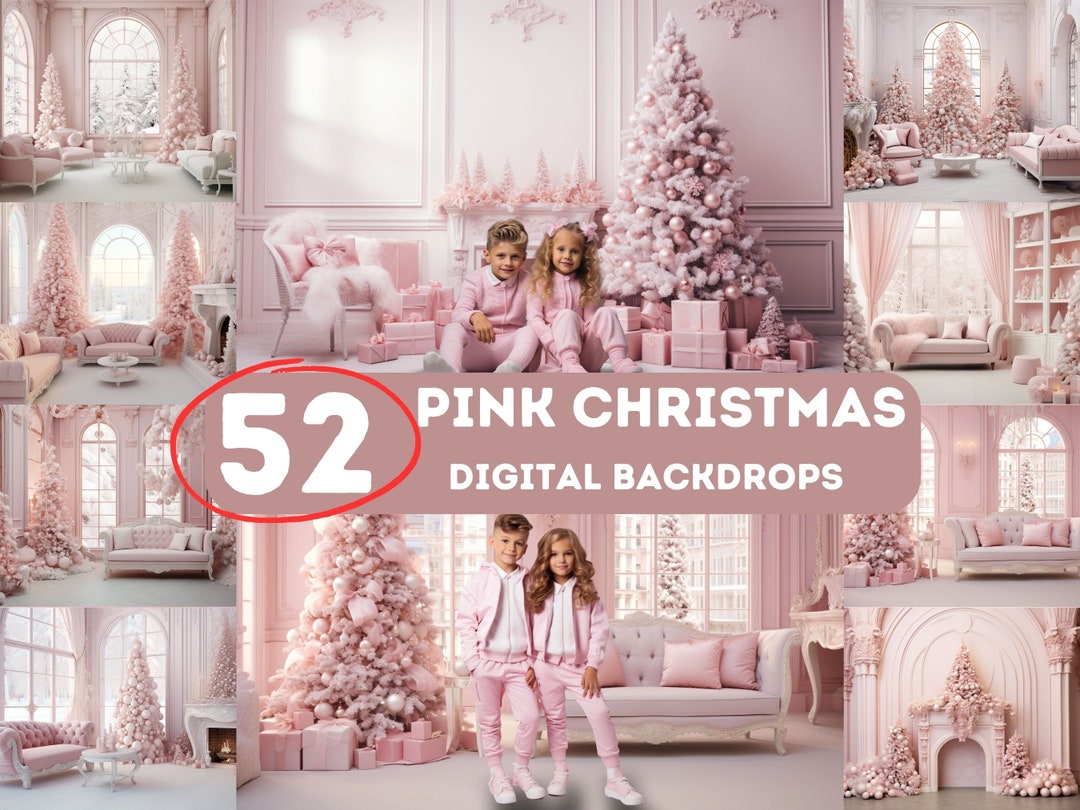 PINK CHRISTMAS, 52 Digital Backdrops Bundle, Pastel Christmas Eve, Kids ...