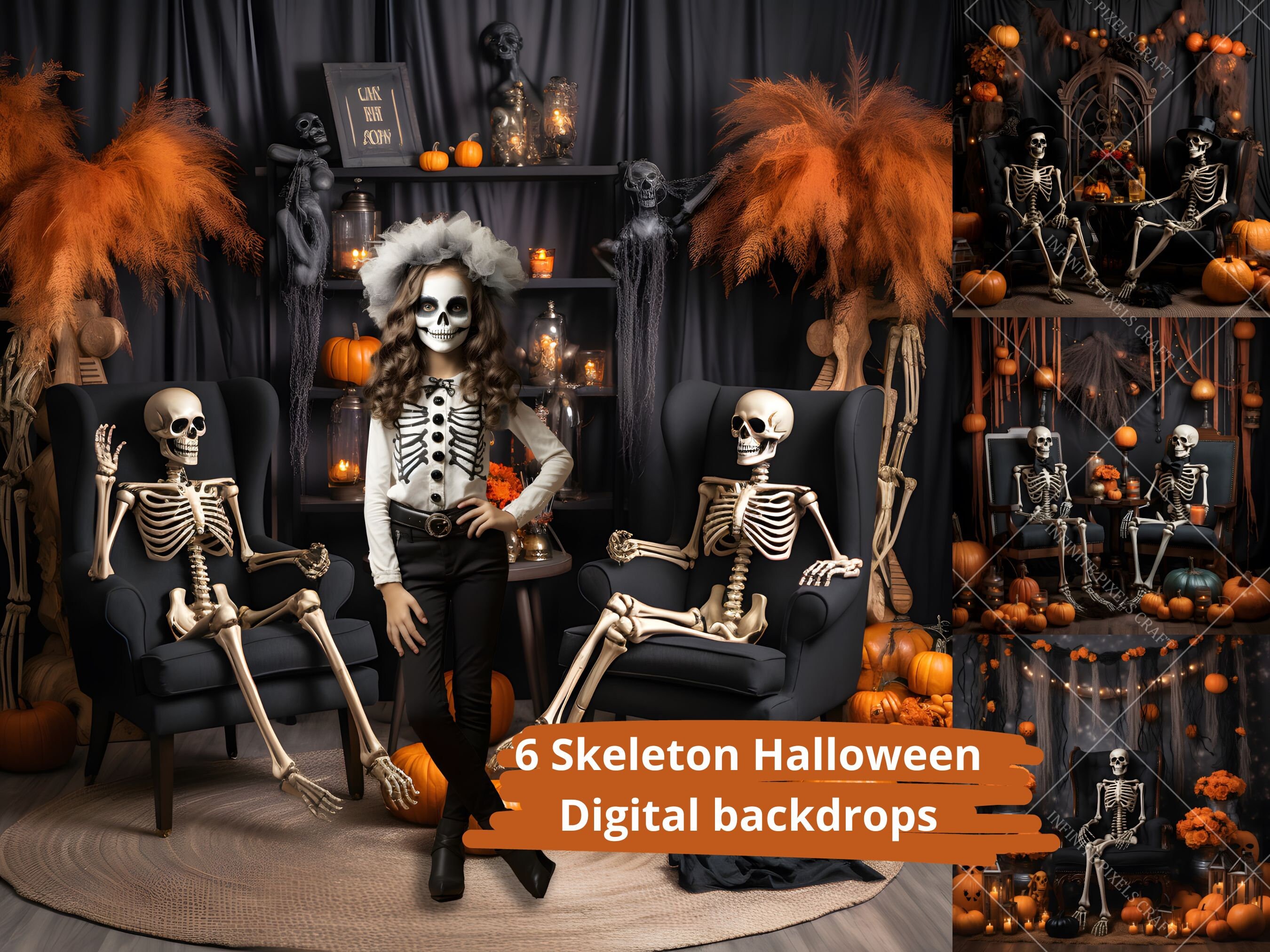 SKELETON HALLOWEEN Digital Backdrops Funny Kids Halloween - Etsy