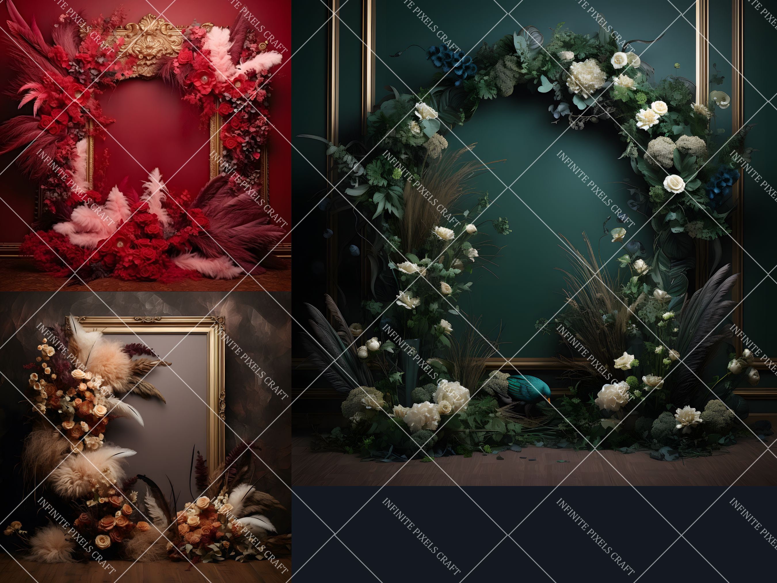 63 Floral Frame Digital Backdrops, Maternity Background, Wedding Photo ...