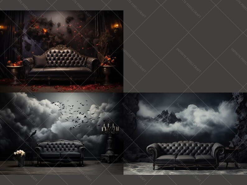 Black Leather Sofa Digital Backdrops, Luxurious Dark Backgrounds (PNG ...