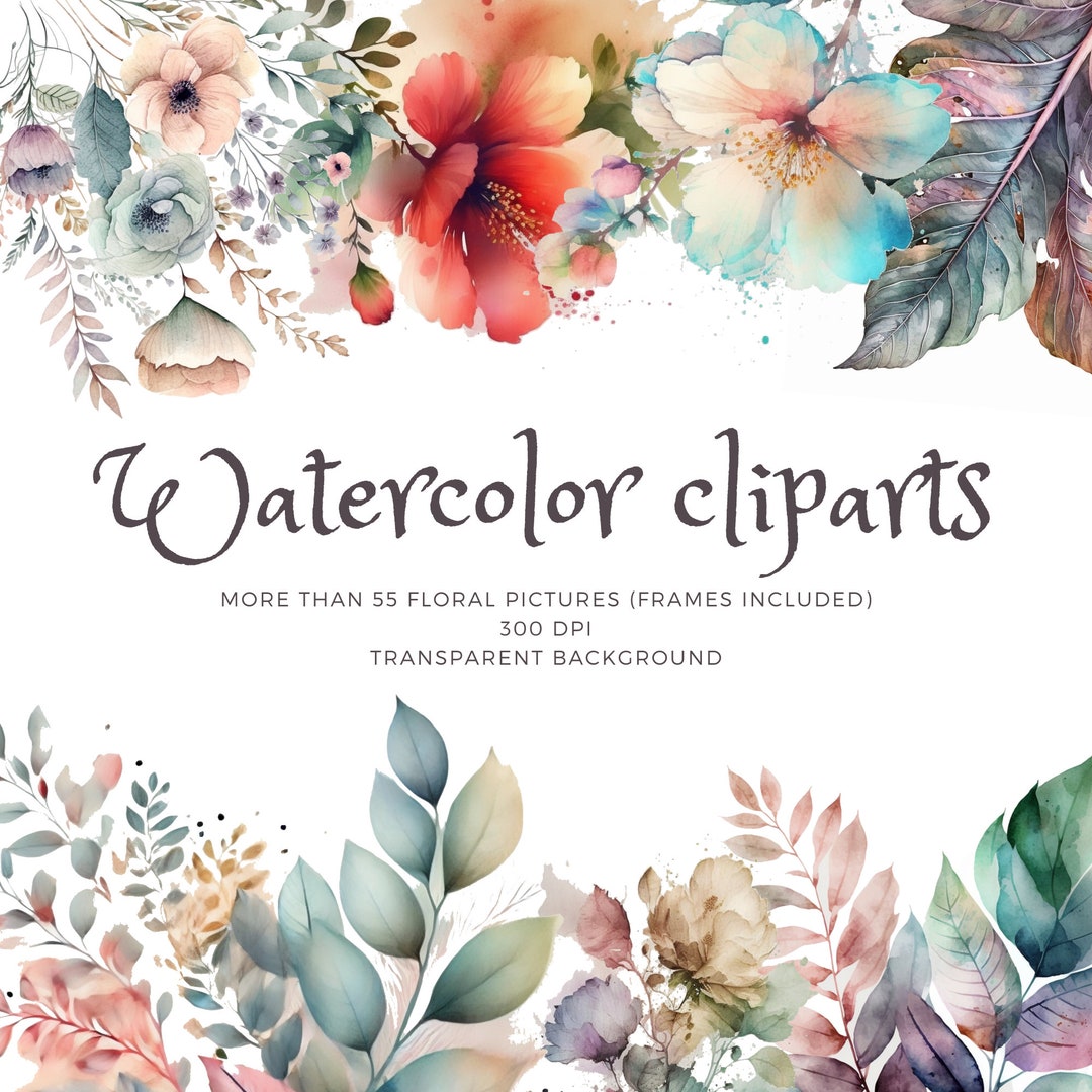 60 Pastel Watercolor Flowers PNG, Floral Clipart Bouquets, Leaves ...