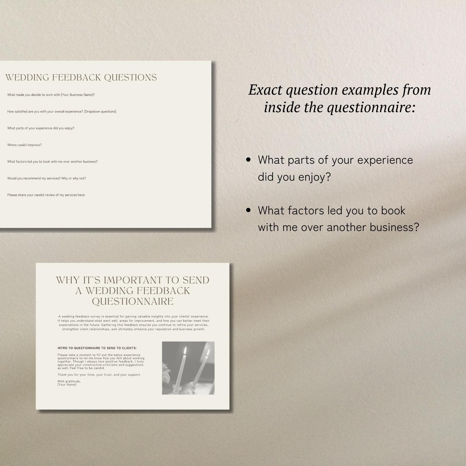Wedding Photography Client Feedback Questionnaire (copy & Paste) - Etsy