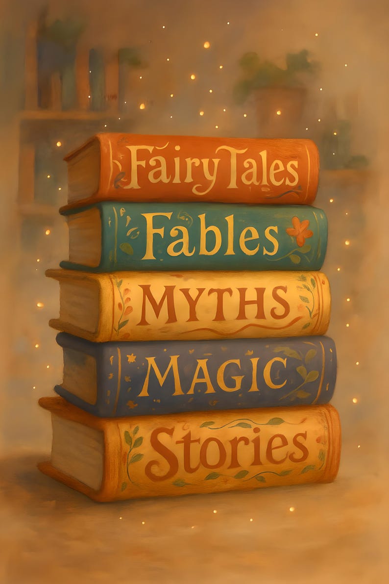 Whimsical Book Stack Wall Art – Fairy Tales, Fables, Myths, Magic ...
