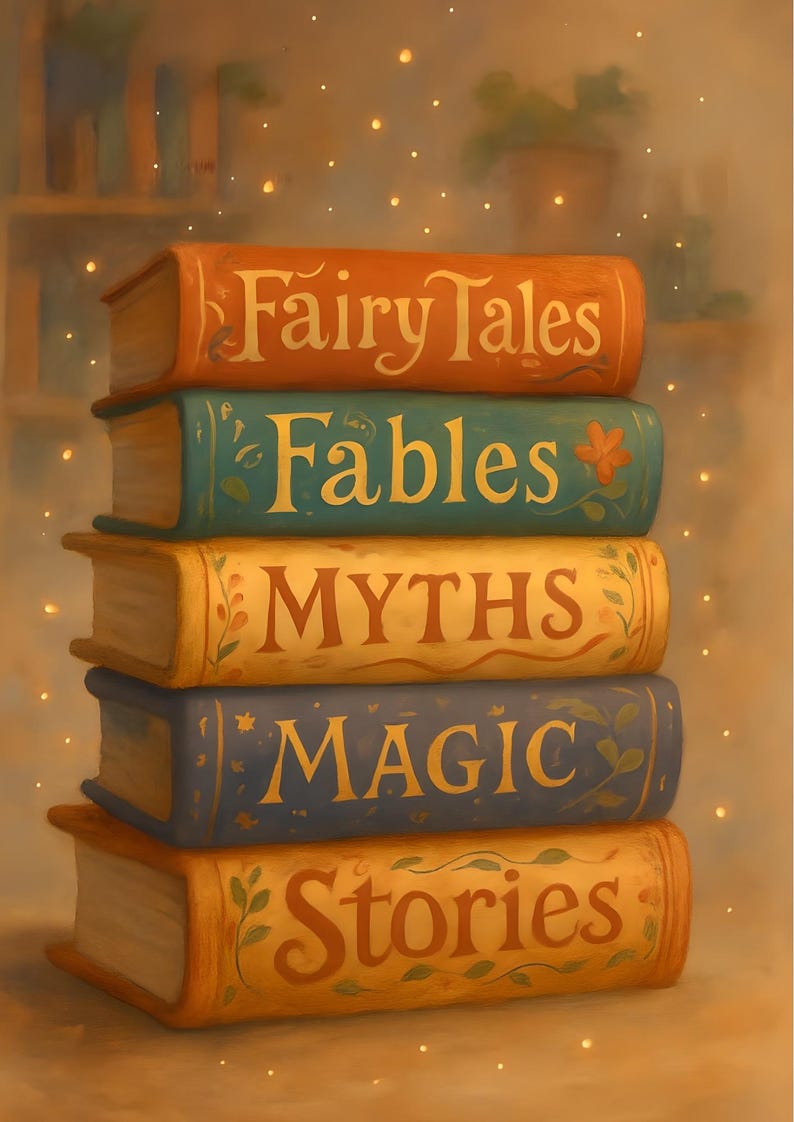 Whimsical Book Stack Wall Art – Fairy Tales, Fables, Myths, Magic ...