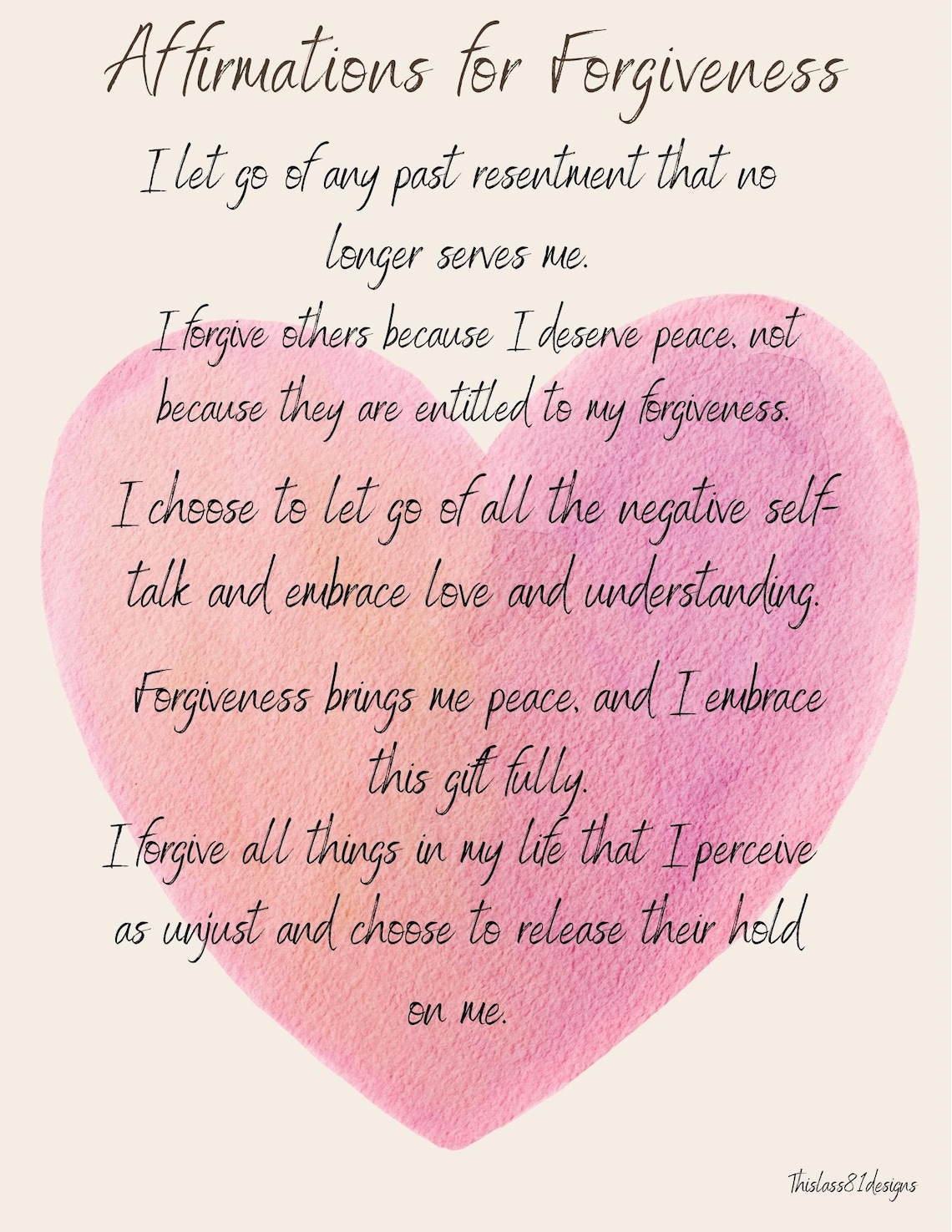 Affirmations for Forgiveness Printable Wall Art | Self-healing ...
