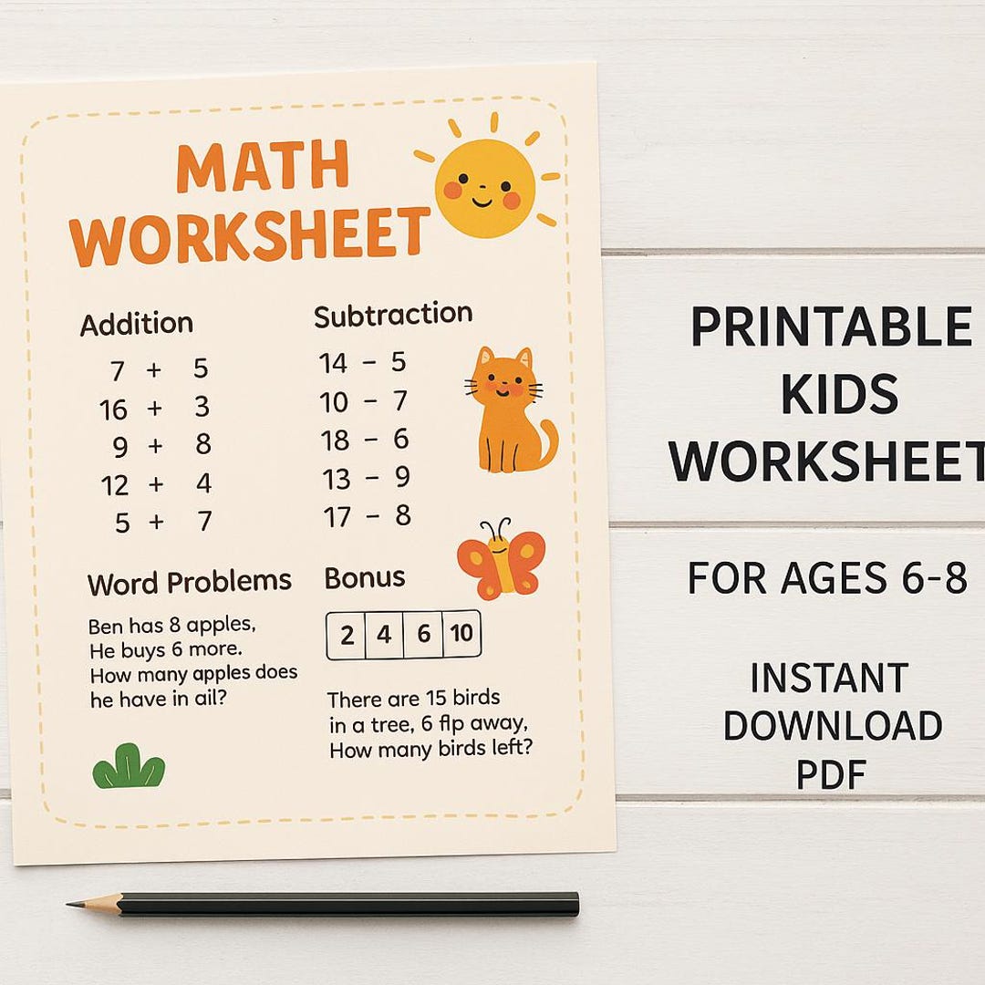 Printable Kids Maths Worksheet Fun Educational Activity for Ages 6 to 8 ...