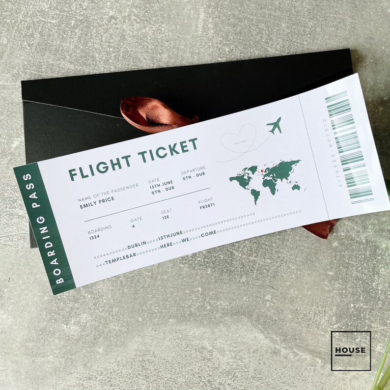 Custom Flight Destination Ticket Boarding Pass Gift Flight Travel ...