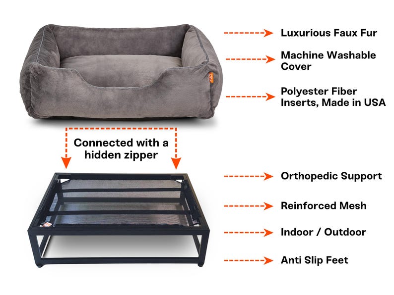 Luxury Elevated Dog Bed With Washable Faux Fur Cover – Raised Pet Bed ...
