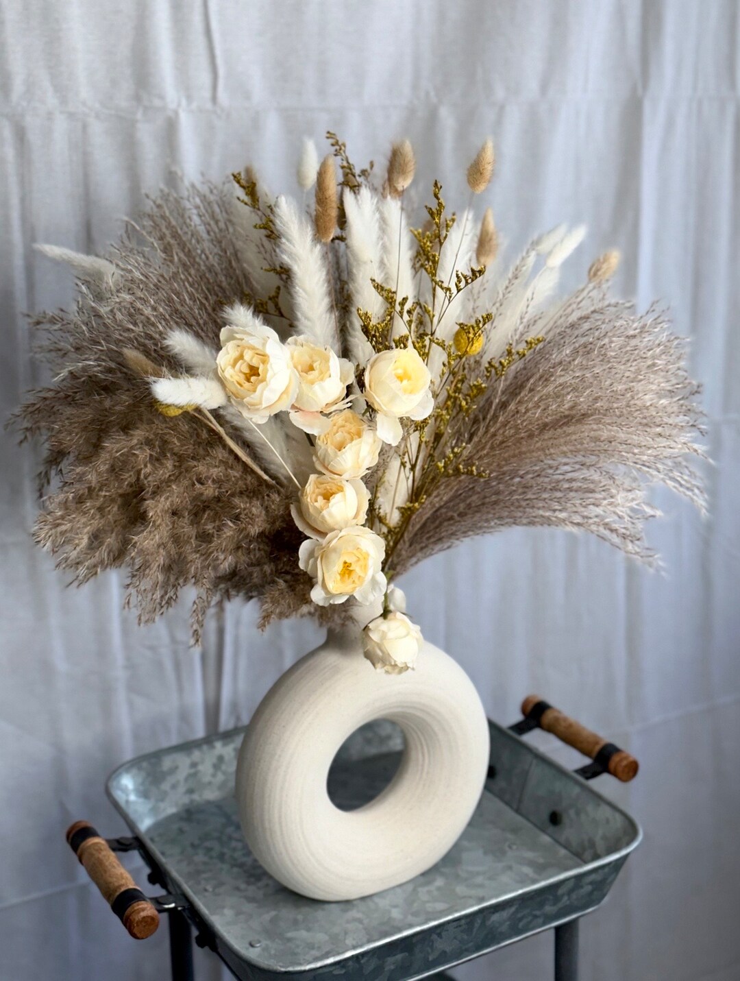 Lu Home Bundle Large Donut Vase With Dried Floral Arrangement | Flowers ...