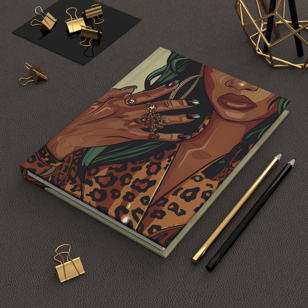 Black Girl in Leopard Print Fashion Hardcover Journals, African ...