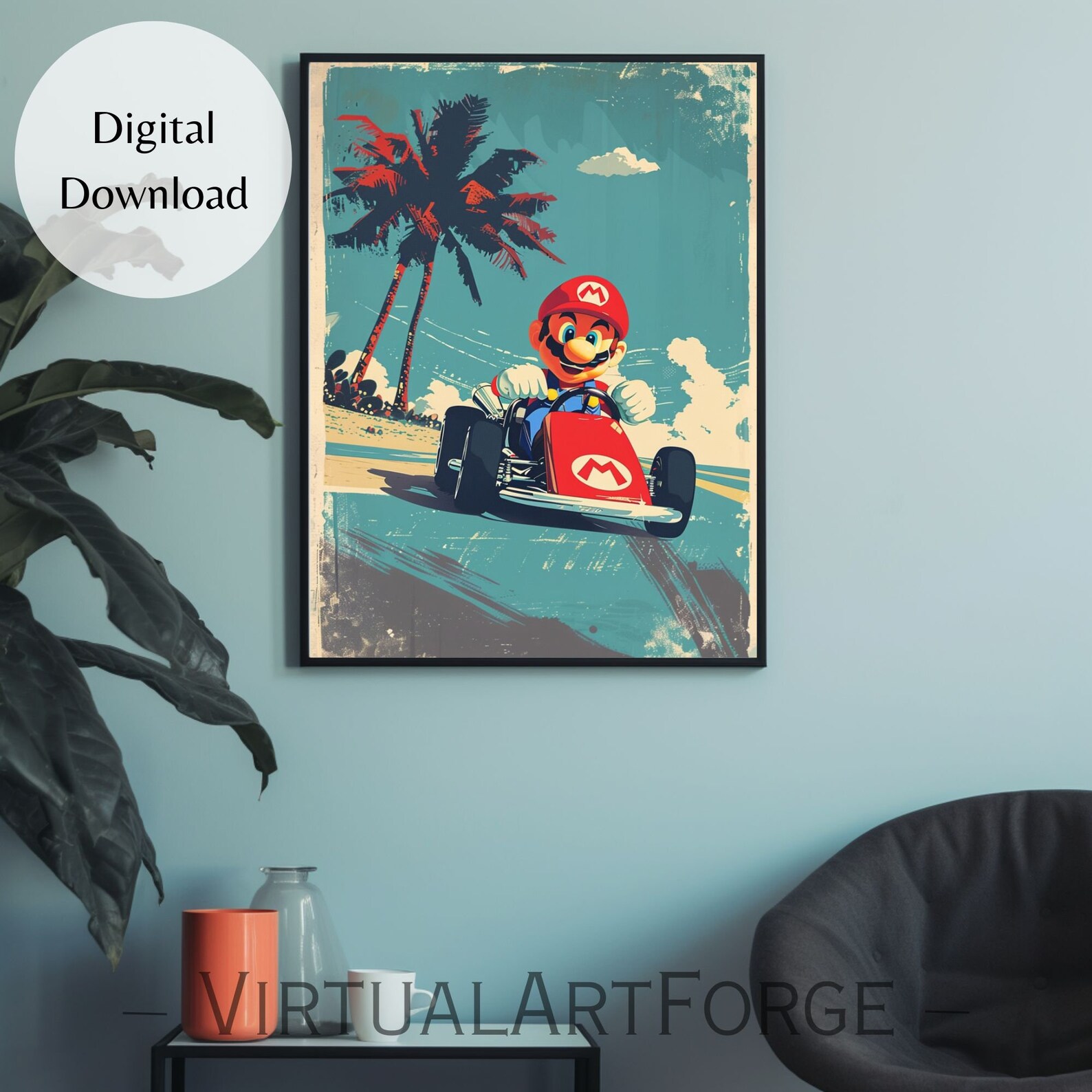 Retro Mario Kart Poster, Mario Print Digital, Mario Kart Print, Mario ...