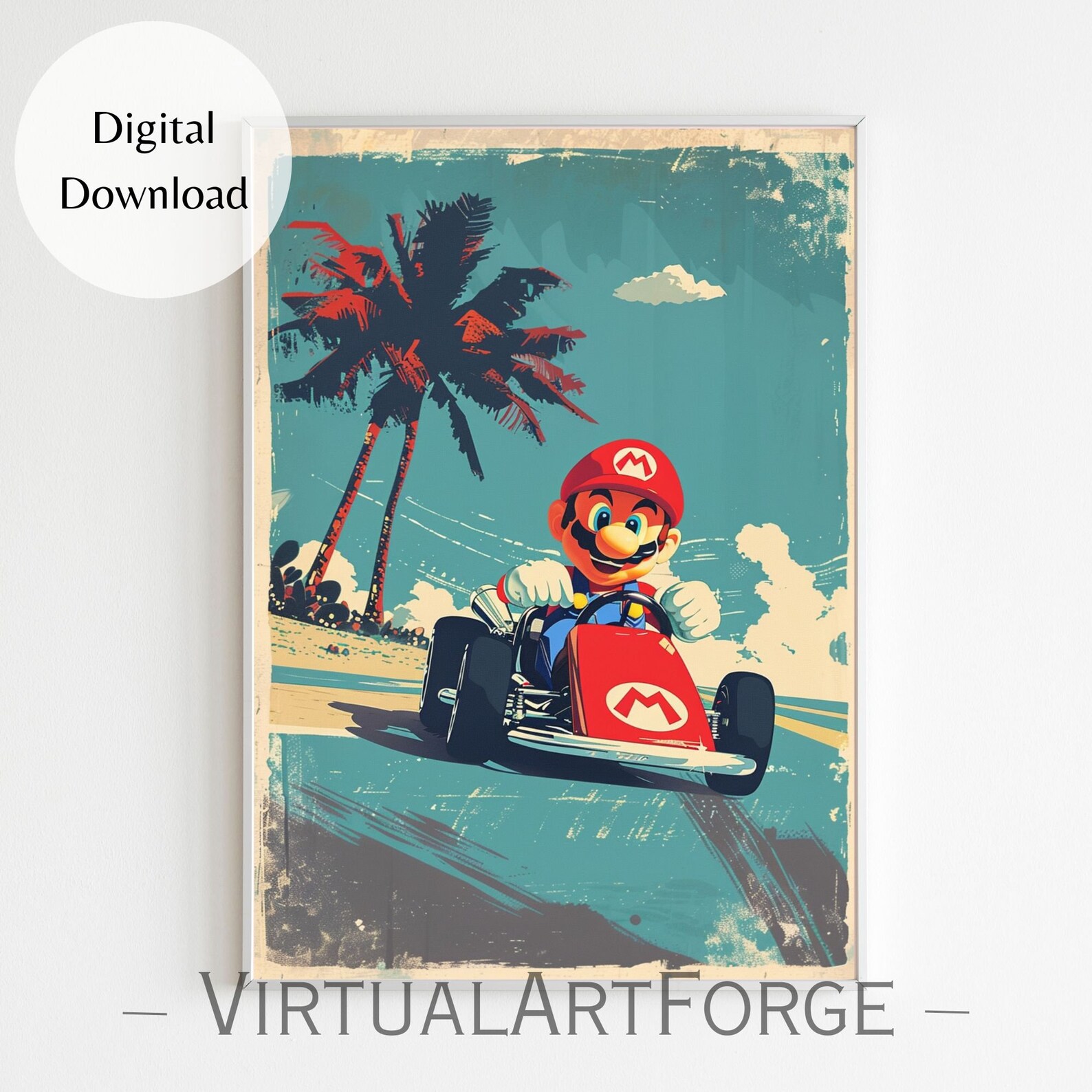 Retro Mario Kart Poster, Mario Print Digital, Mario Kart Print, Mario ...