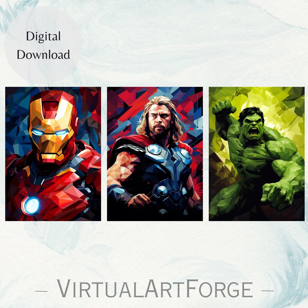 Marvel Superhero Prints, Marvel Character Print, Hulk, Ironman, Thor ...