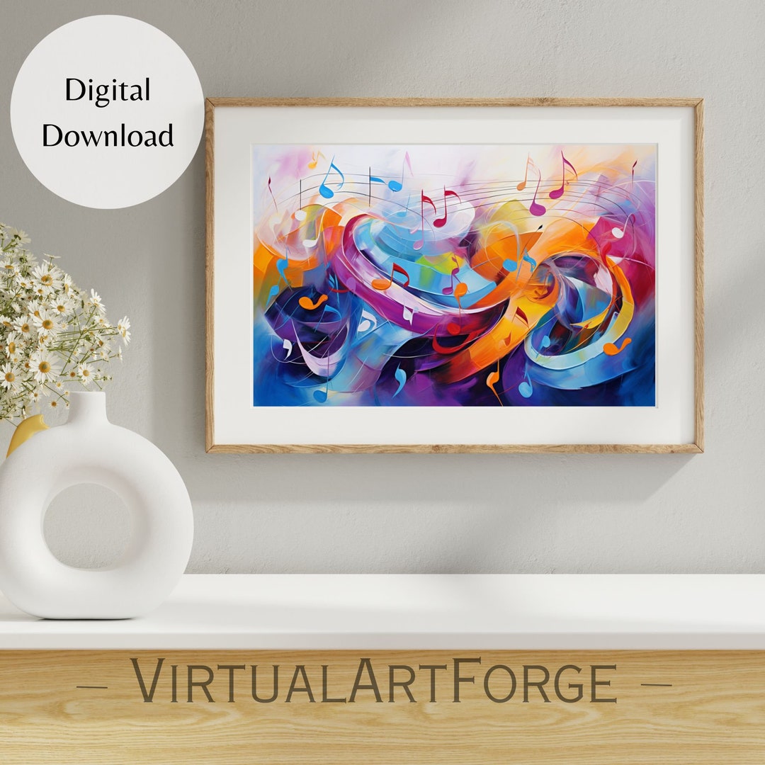 Abstract Music Oil Painting, Musical Notes Wall Art, Chaotic Music Art ...