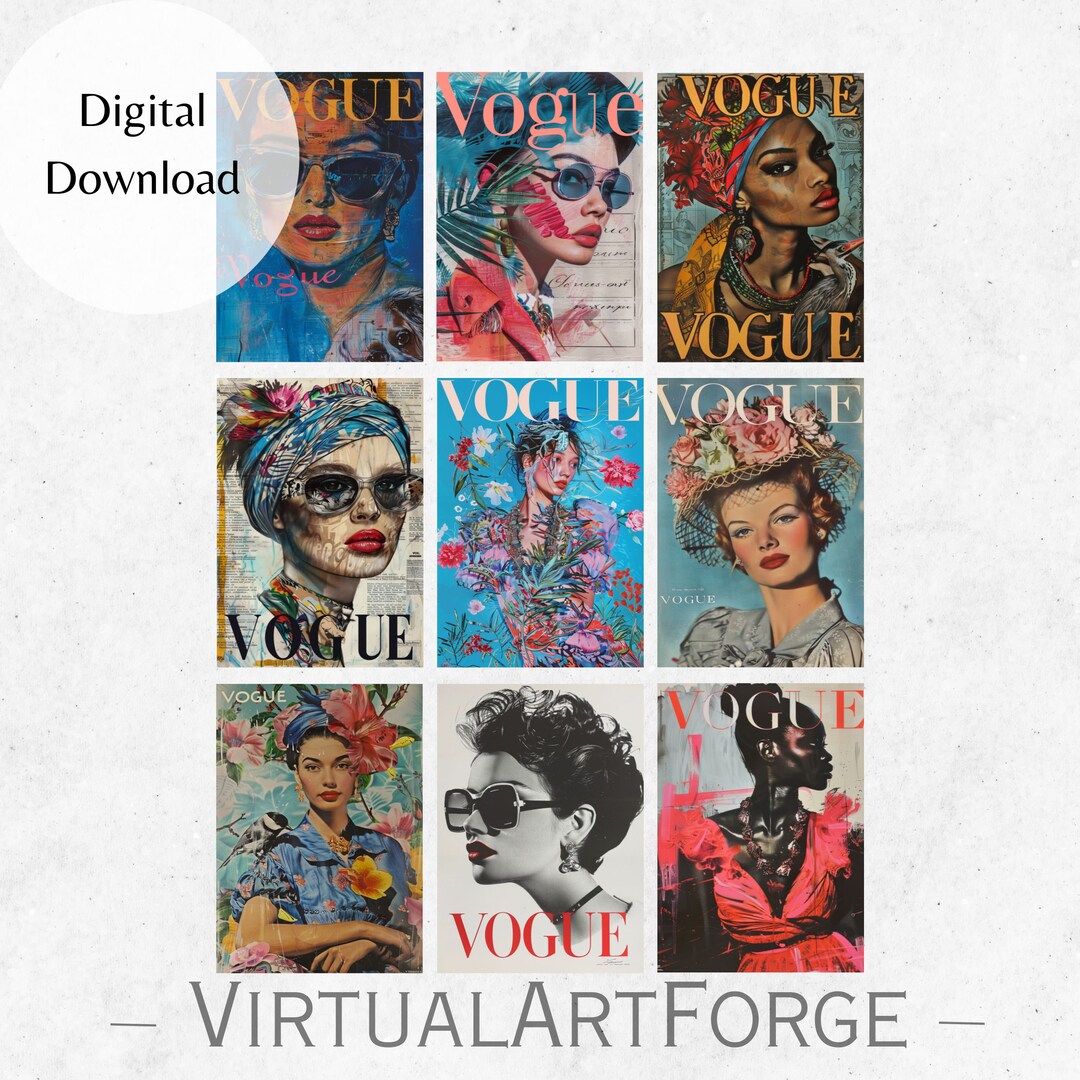 Set of 9 Vogue Fashion Magazine Covers, Vogue Prints, Fashion Magazine ...