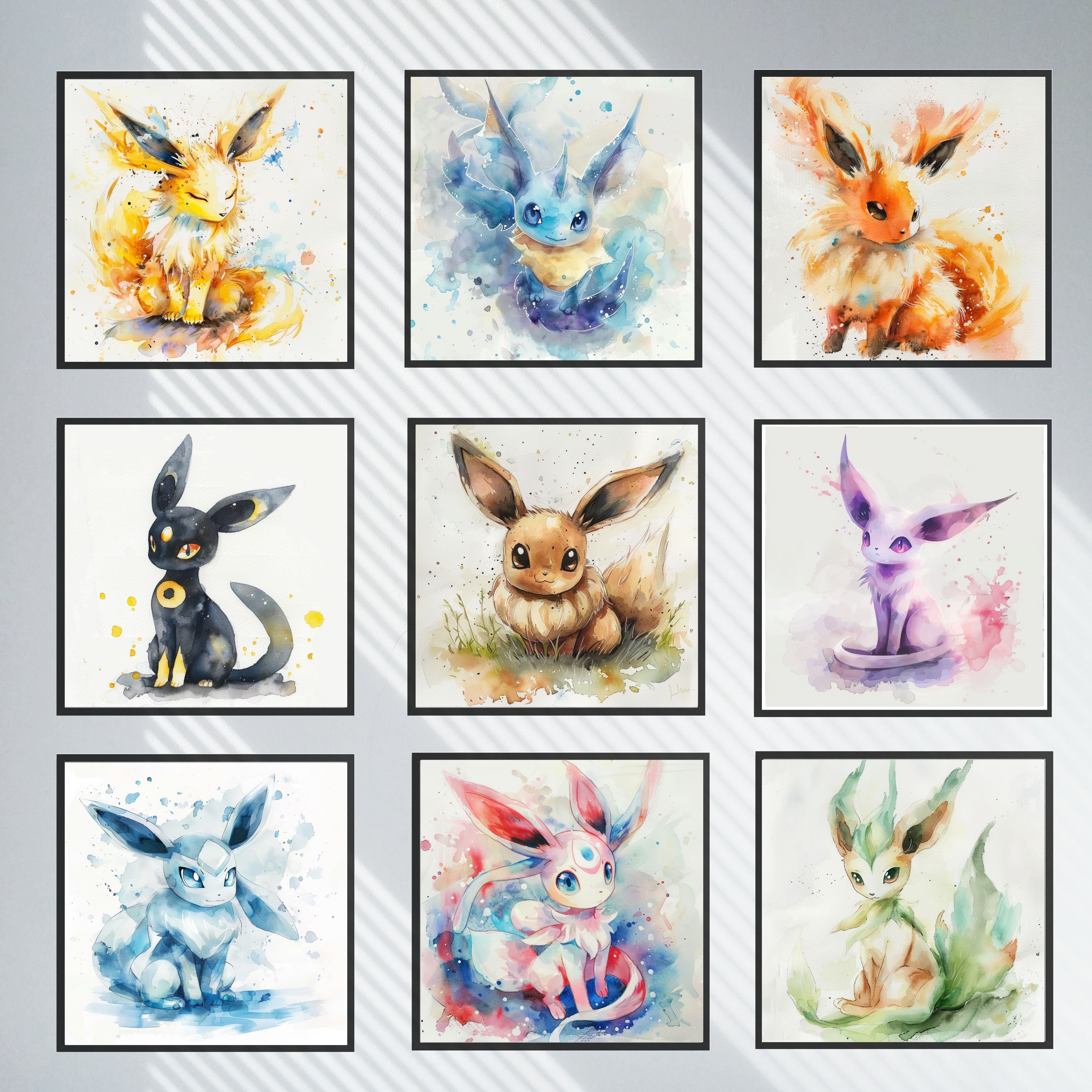 Eeveelution Watercolor Set, Pokemon Watercolor Prints, Pokemon Prints ...
