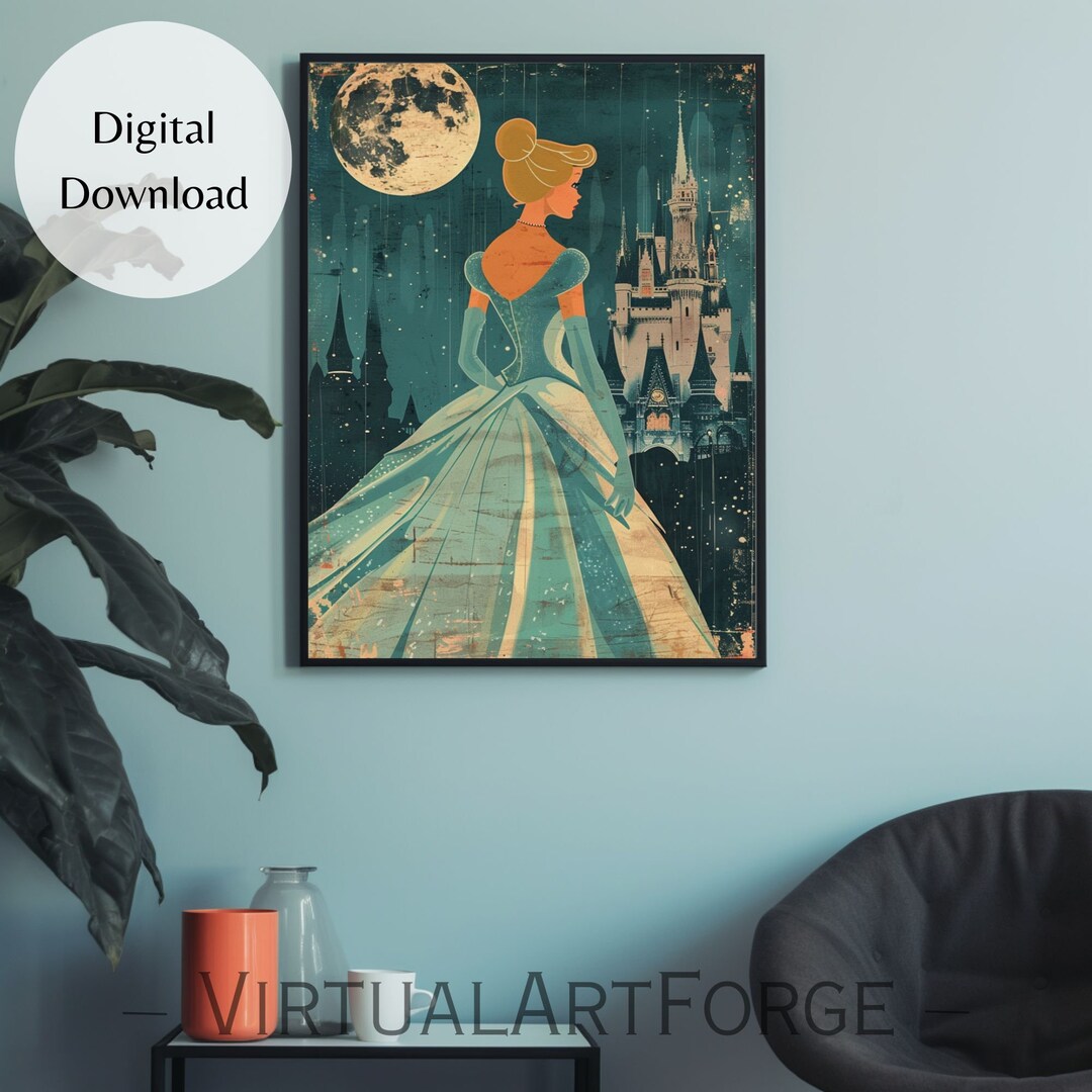 Cinderella Retro Print, Cinderella Print, Princess Cinderella, Retro ...