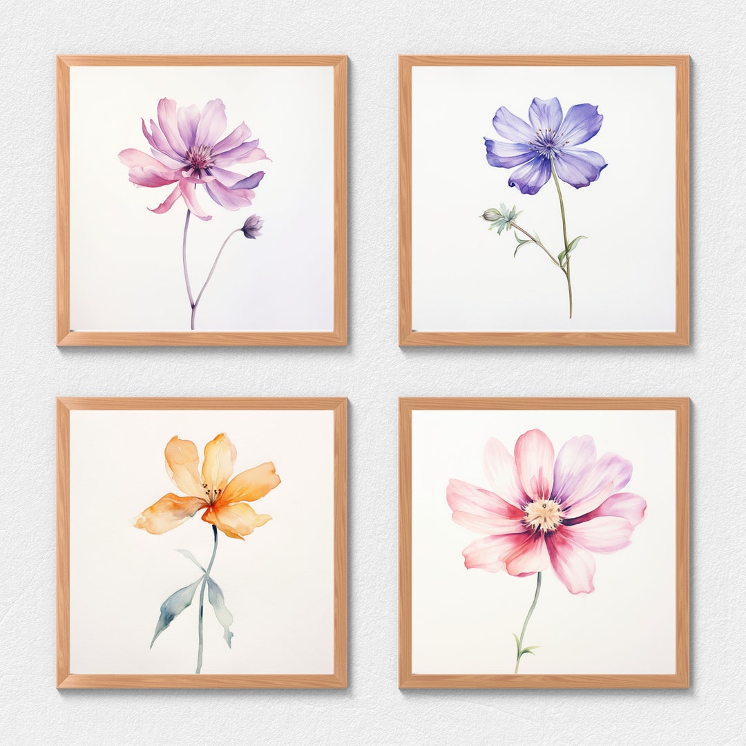 Watercolor Flower Set, Single Watercolor Flowers, Pastel Color Flowers ...