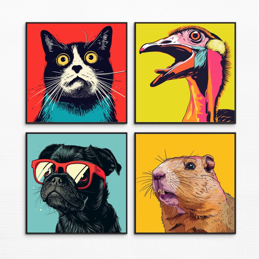 Animal Pop Art Bundle, Modern Pop Art, Pop Art Digital, Funny Animal ...