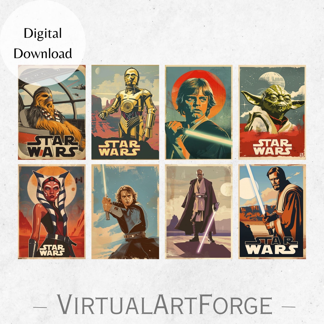Star Wars Retro Poster Set, the Light Side Set, Set of 8, Star Wars ...