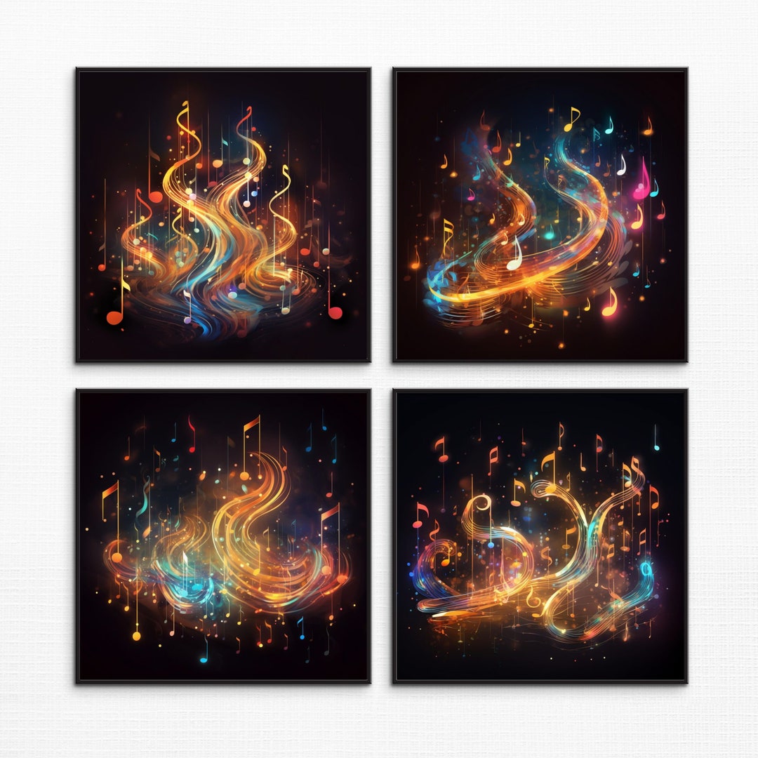 Glowing Music Art, Musical Notes Wall Art, Musician Art, Vibrant Music ...