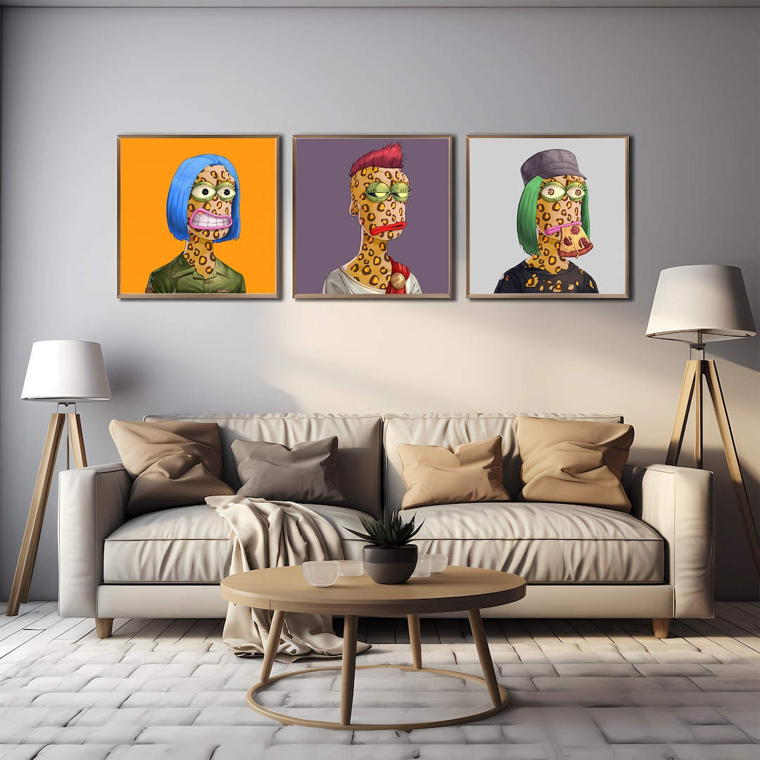 Leopard Tiptych Wall Art NFT, Preppy Room Decor, Cool Ai Art, Pizza ...