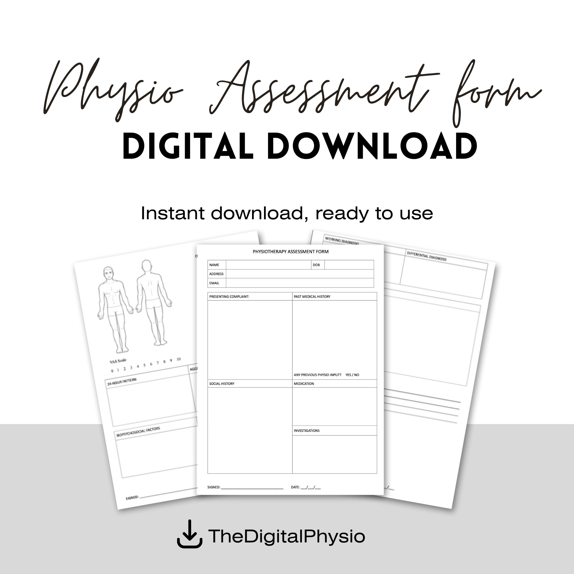 PHYSIO ASSESSMENT TEMPLATE - Digital Template Download for Physiotherapists, Physiotherapy ...