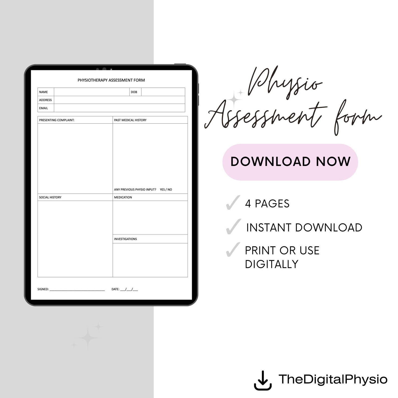 PHYSIO ASSESSMENT TEMPLATE - Digital Template Download for ...