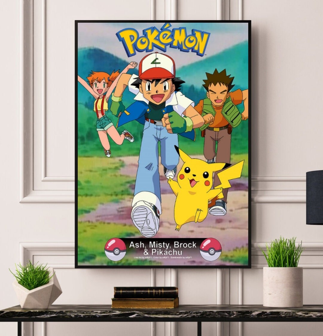 Pokémon Ash Misty Brock & Pikachu Framed/unframed A5 A4 A3 A2 A1 Poster ...