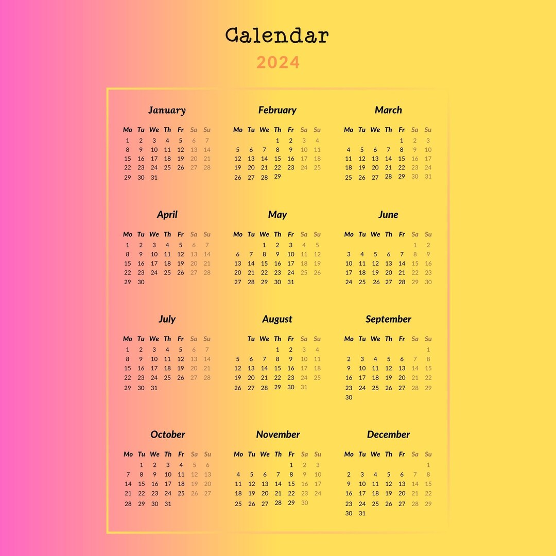 One Page Calendar 2024 -colorful Calendar for an Excitig Year- A4 ...
