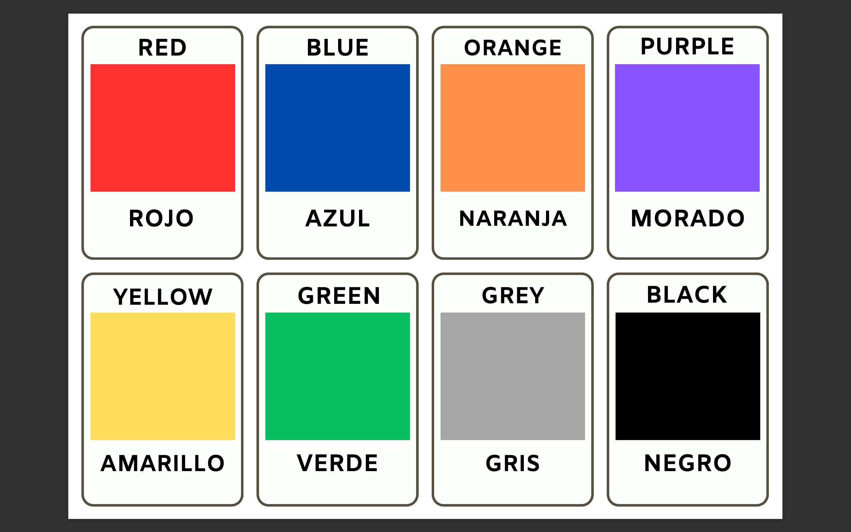 Color Flash Cards/bilingual Color Flash Cards - Etsy