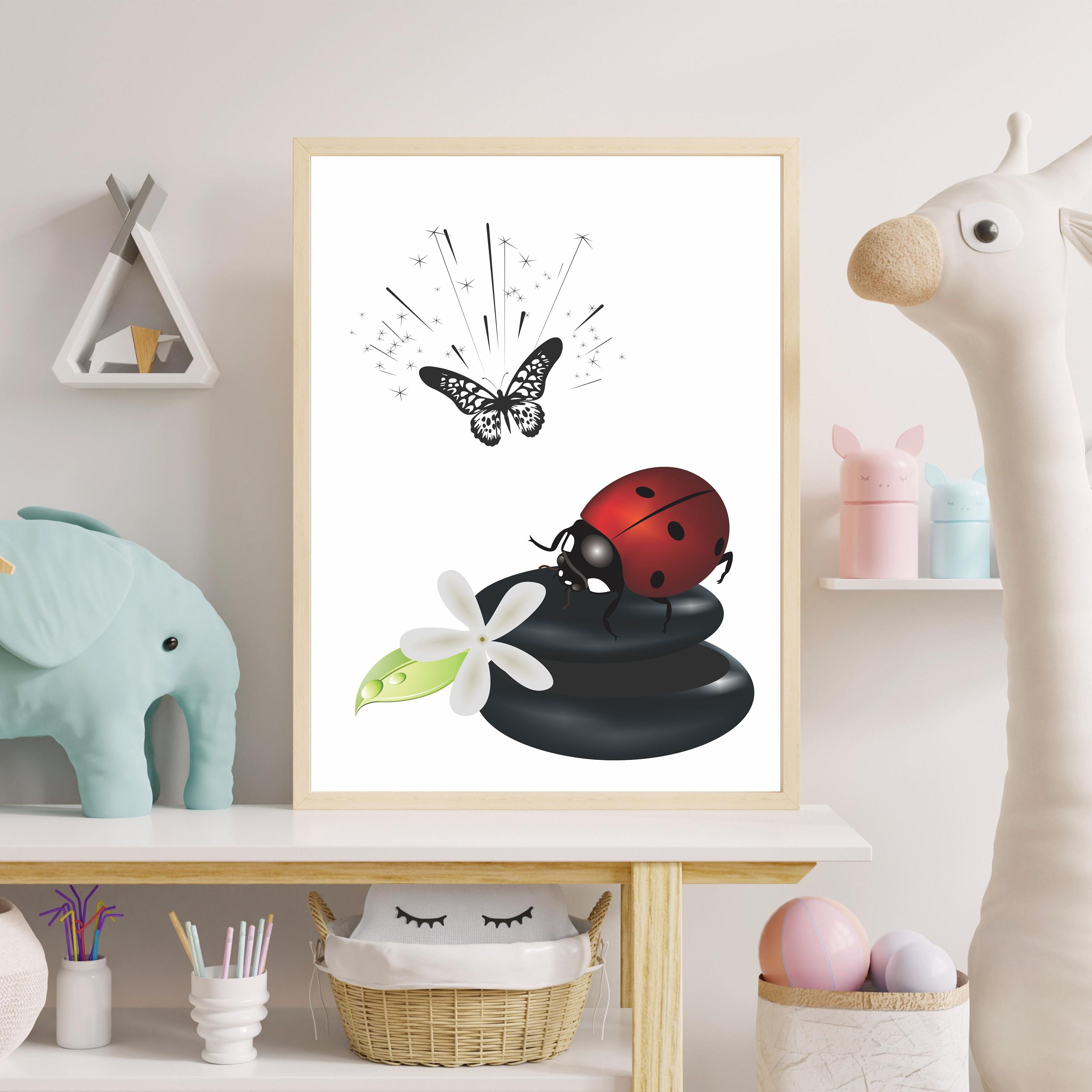 Ladybug With Butterfly Art, Ladybug Print, Ladybug Painting, Ladybug ...