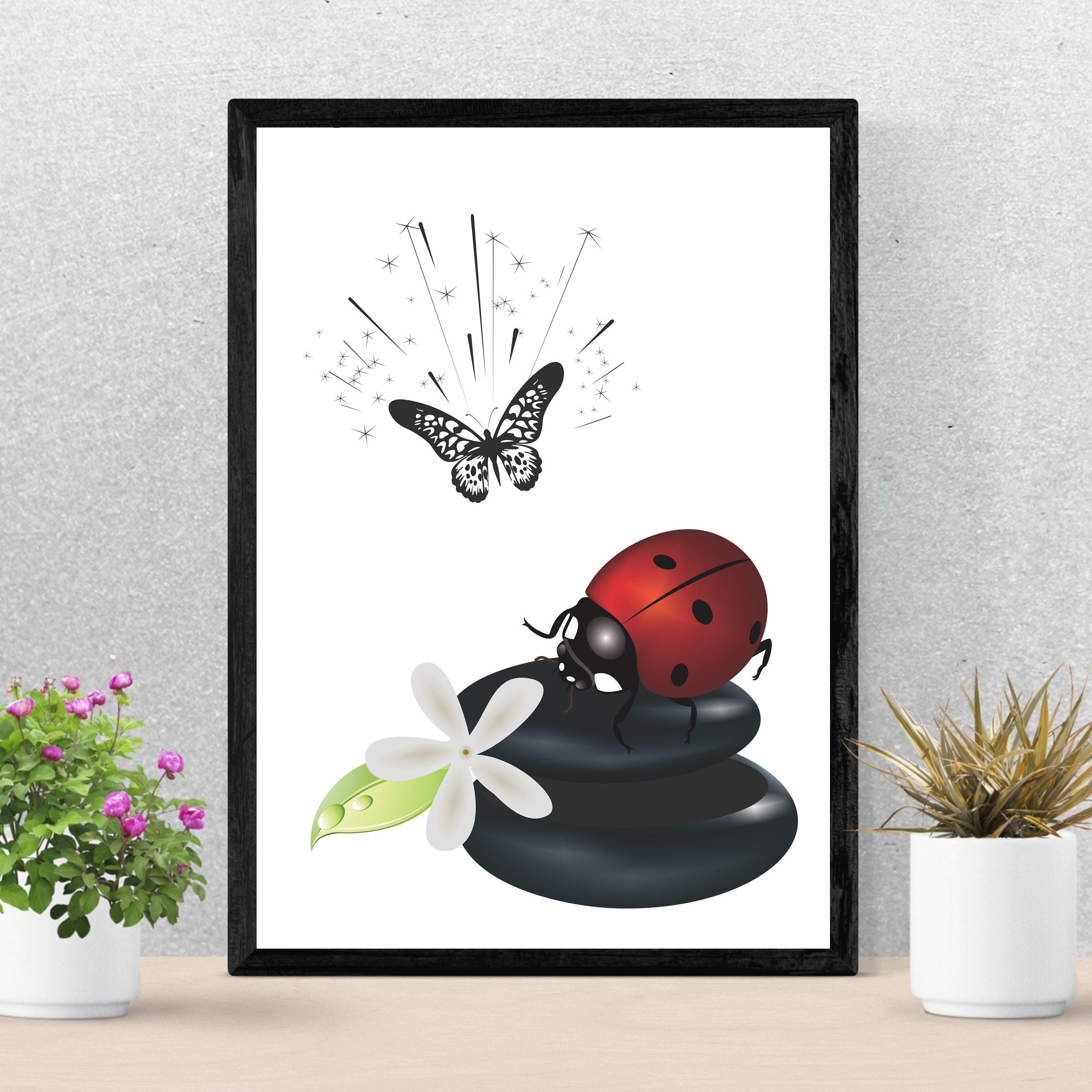 Ladybug With Butterfly Art, Ladybug Print, Ladybug Painting, Ladybug ...