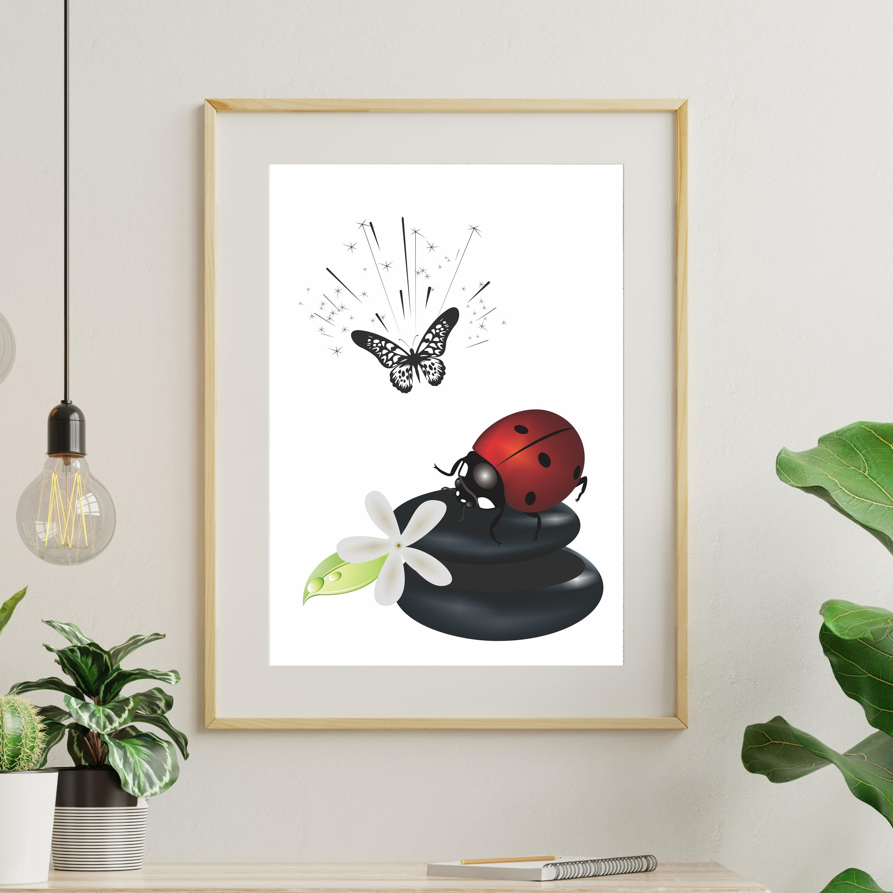 Ladybug With Butterfly Art, Ladybug Print, Ladybug Painting, Ladybug ...