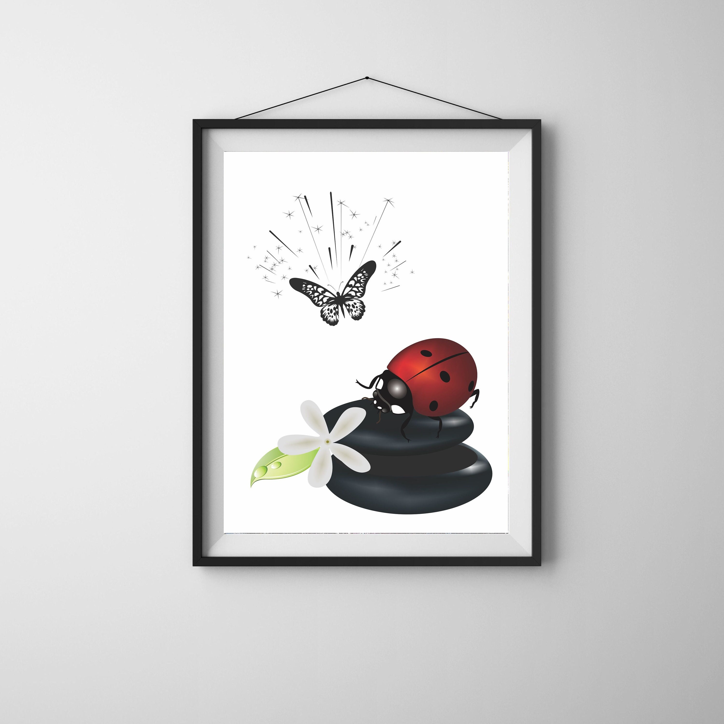Ladybug With Butterfly Art, Ladybug Print, Ladybug Painting, Ladybug ...