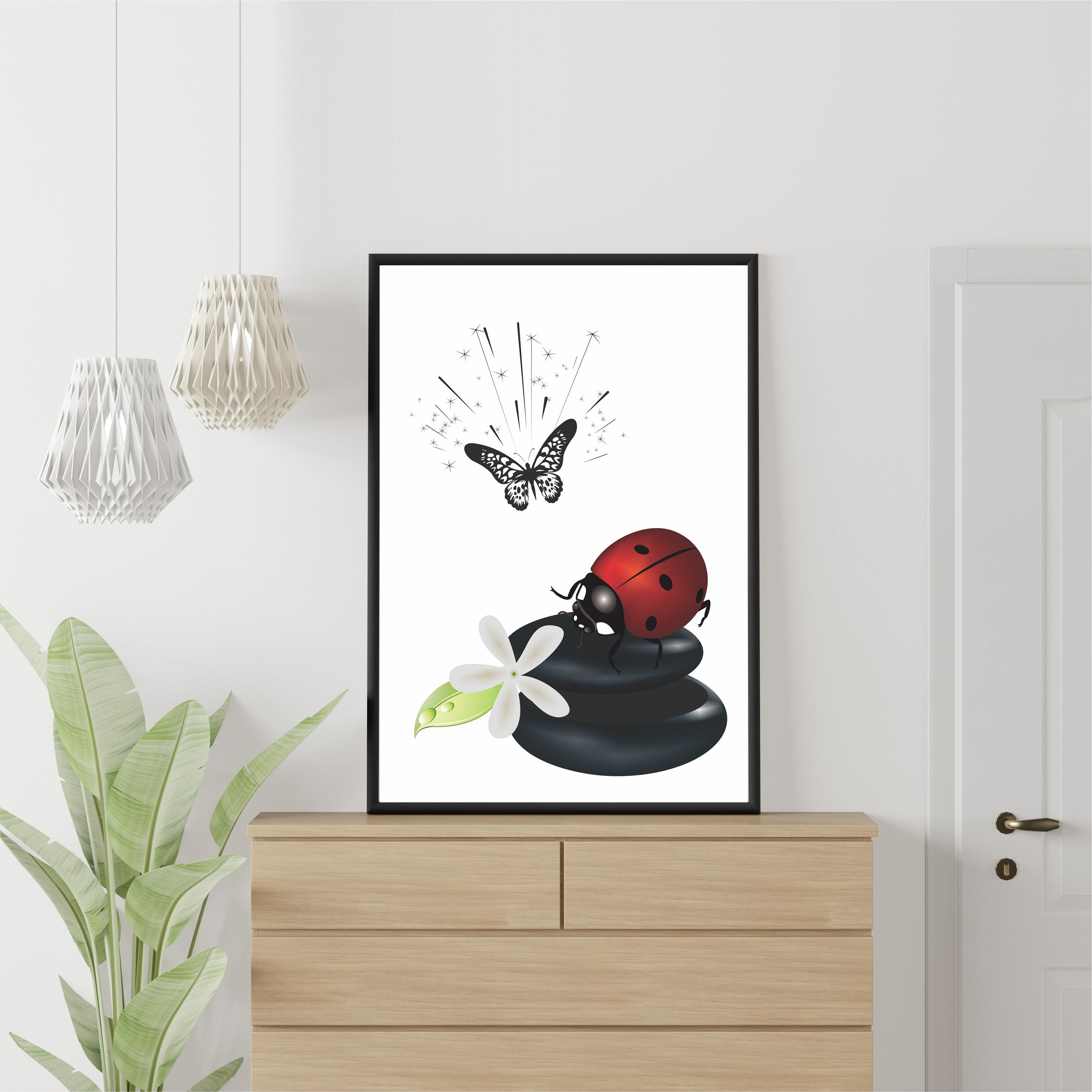 Ladybug With Butterfly Art, Ladybug Print, Ladybug Painting, Ladybug ...
