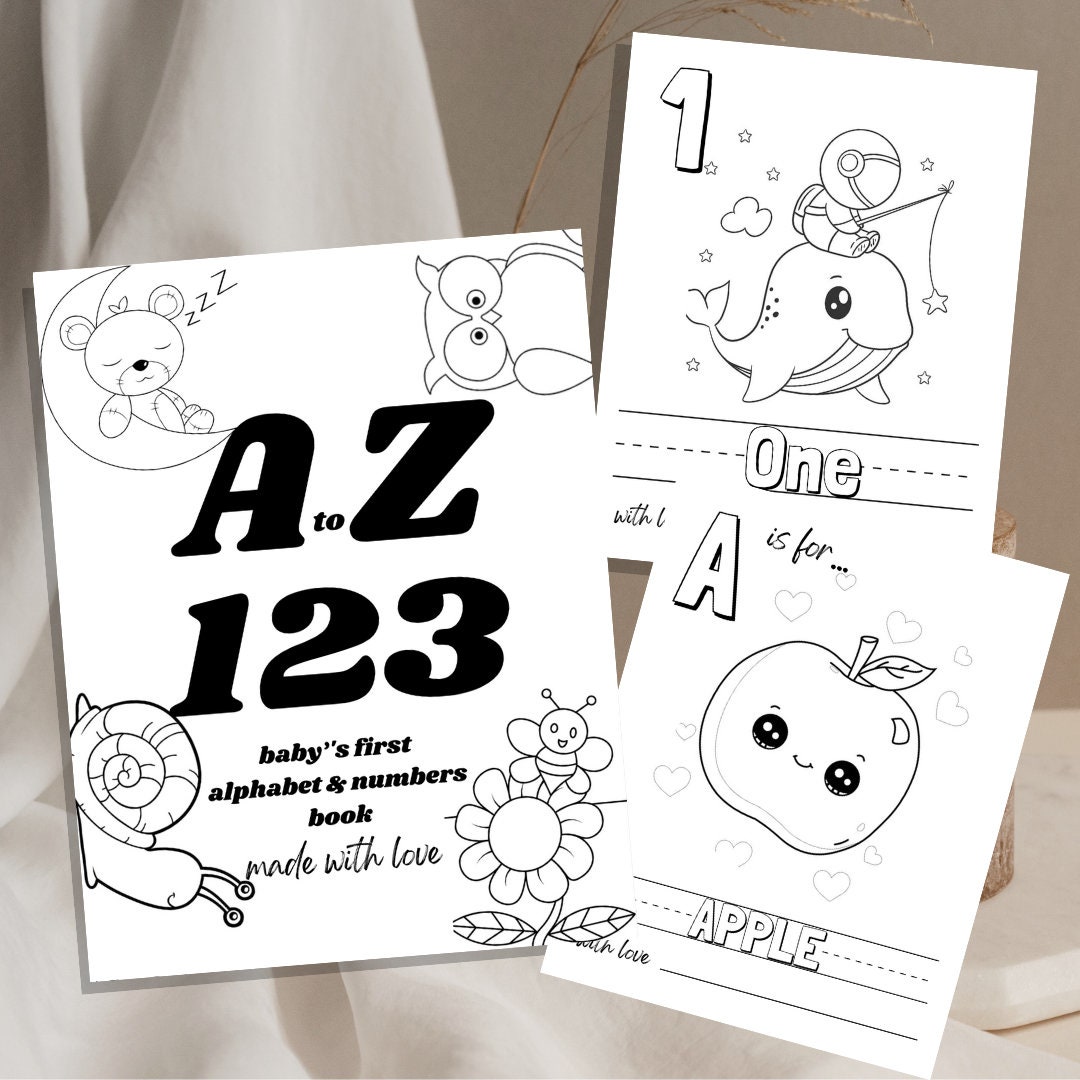 ABC and 123 Baby Shower Coloring Book, Alphabet and Numbers Coloring ...