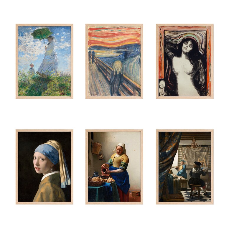 50 Vintage Print Set, William Morris, Claude Monet, Van Gogh, Da Vinci ...