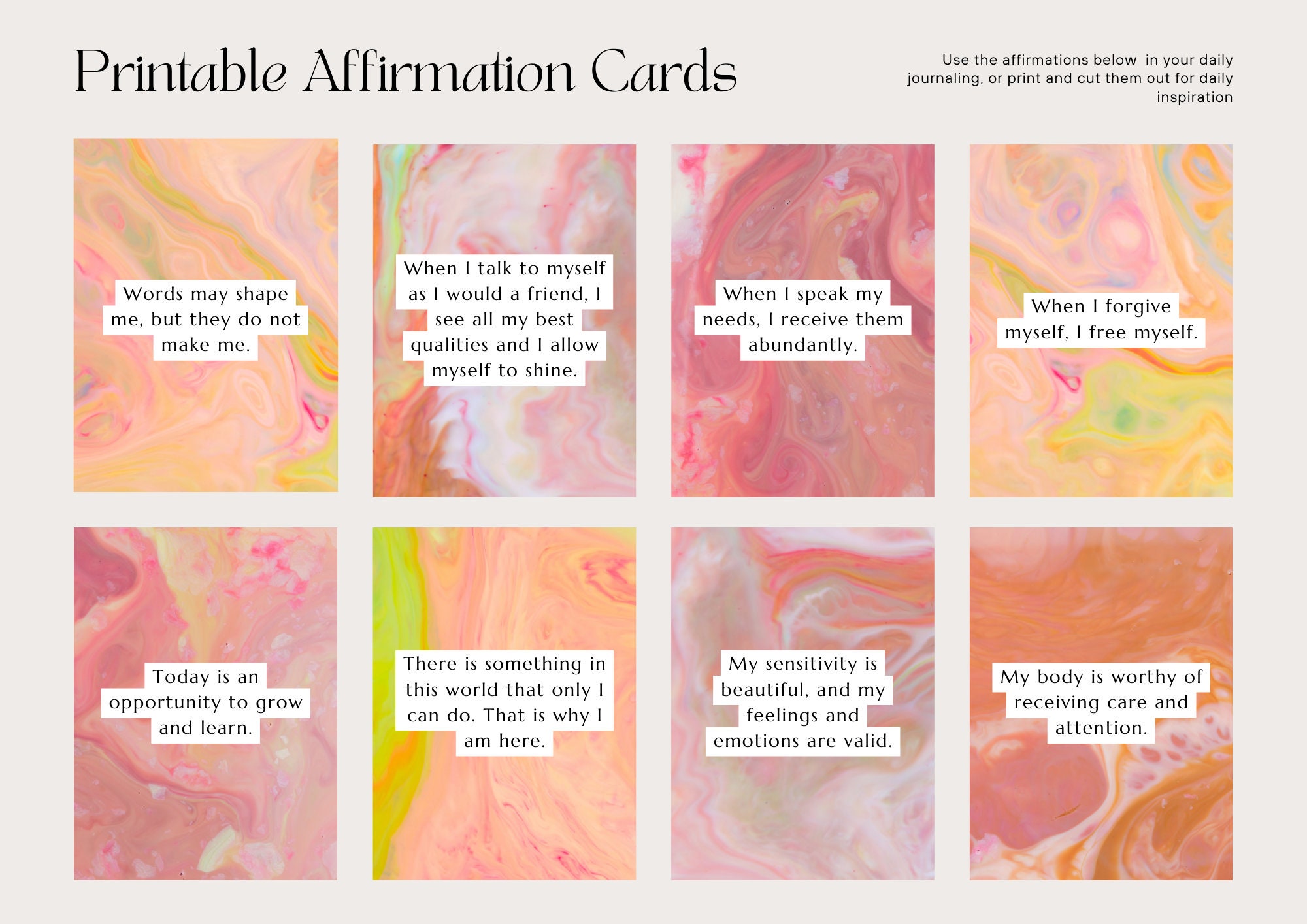 104 Printable Affirmation Cards | Affirmation Cards PDF | Instant ...