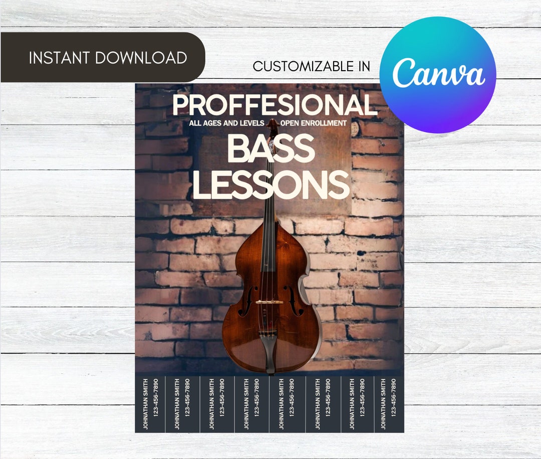Bass Lesson Flyer Template, Tear-off Tabs, Editable Upright Bass Lesson ...