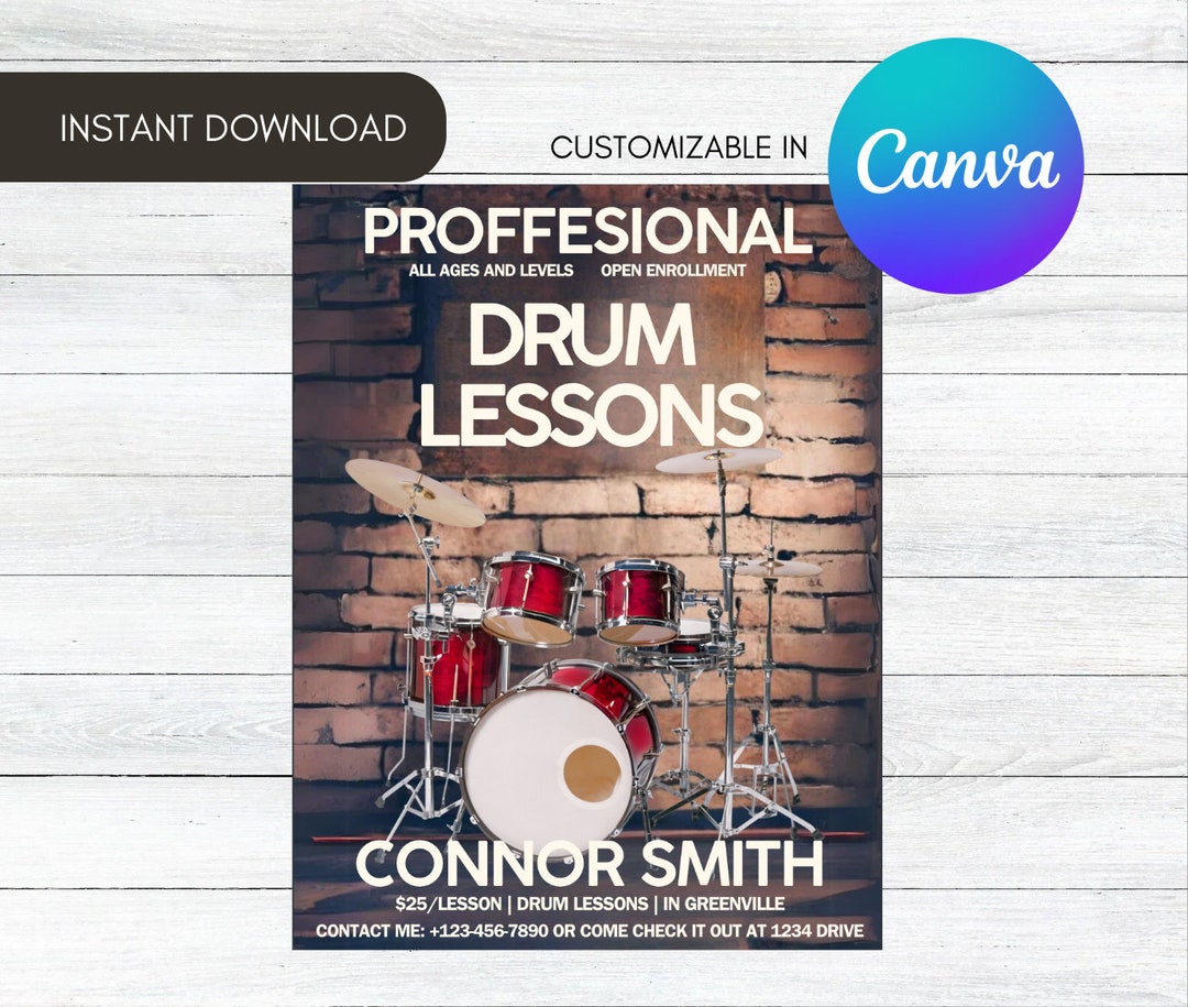 Drum Lesson Flyer Template, Editable Drumming Lessons Offer, Teaching Drums Flyer, Instant ...