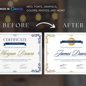 Certificate Template, Editable Diploma, Custom Blue & Gold Certificate ...