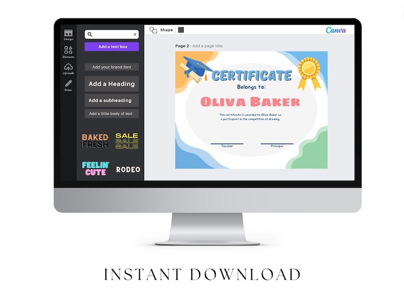 Certificate Template, Editable Class Diploma, Custom Elementary Award ...