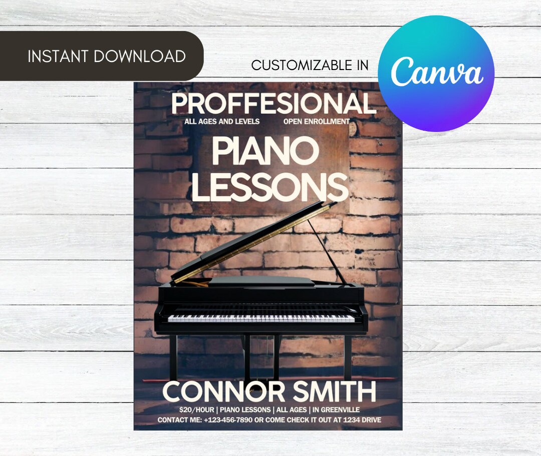 Piano Lesson Flyer Template, Editable Pianist Lesson Offer, Teaching ...