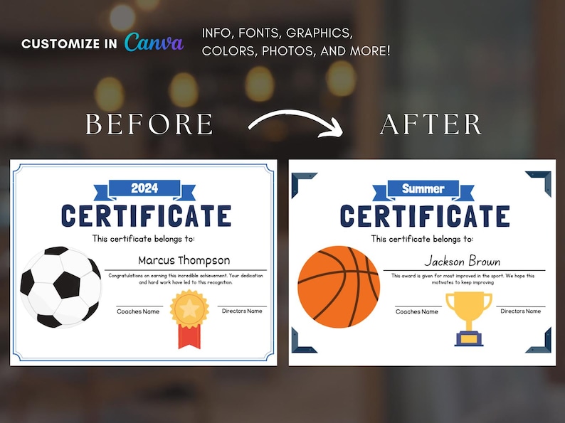 Sports Certificate Template, Editable Diploma, Custom Sport Certificate ...