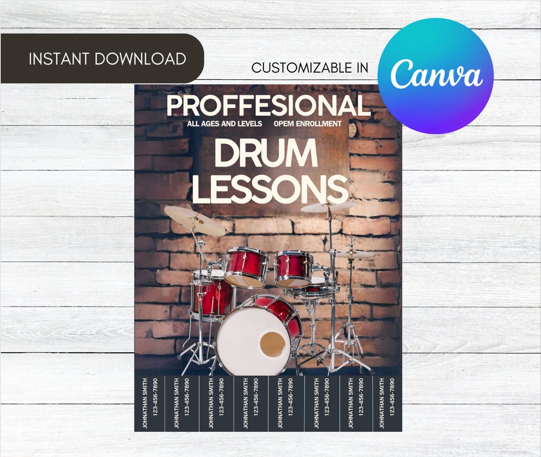 Drum Lesson Flyer Template, Tear-off Tabs, Editable Drumming Lesson ...